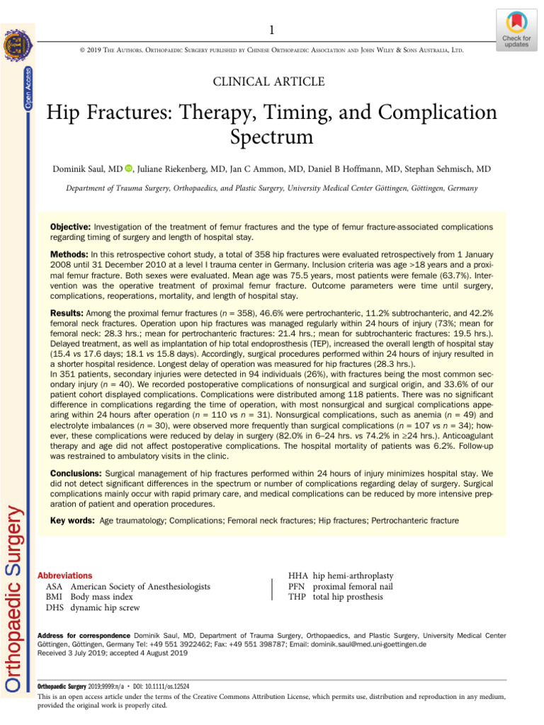 Hip Fractures Therapy, Timing, and Complication | PDF | Surgery | Orthopedic Surgery