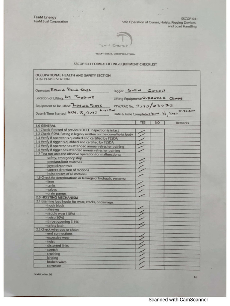 lifting equipment check list | PDF