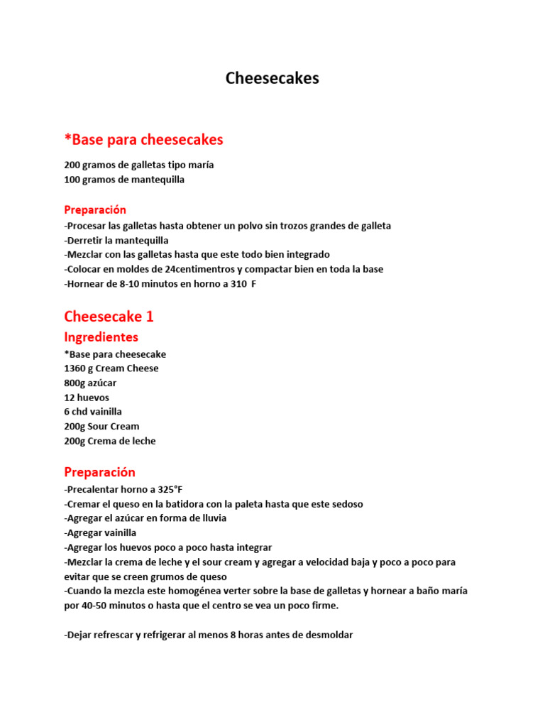 Cheesecakes Recetas | PDF