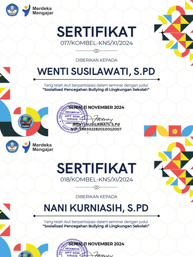 Sertifikat Kombel Kriannusa 3 | PDF