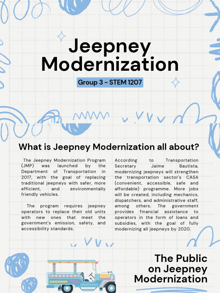 Jeepney Modernization Overview and Impact | PDF | Transport | Commuting