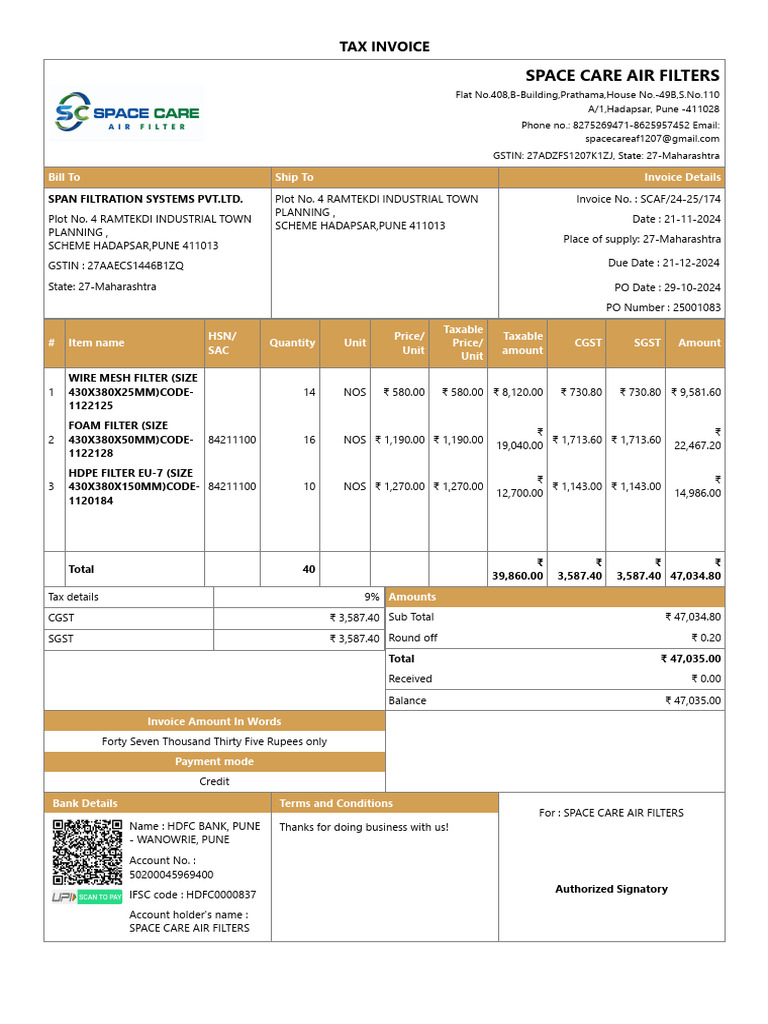 174 Span Filtration | PDF | Invoice | Taxation