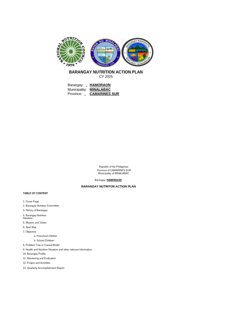 Barangay Nutrition Plan 2025 | PDF | Breastfeeding | Food Security