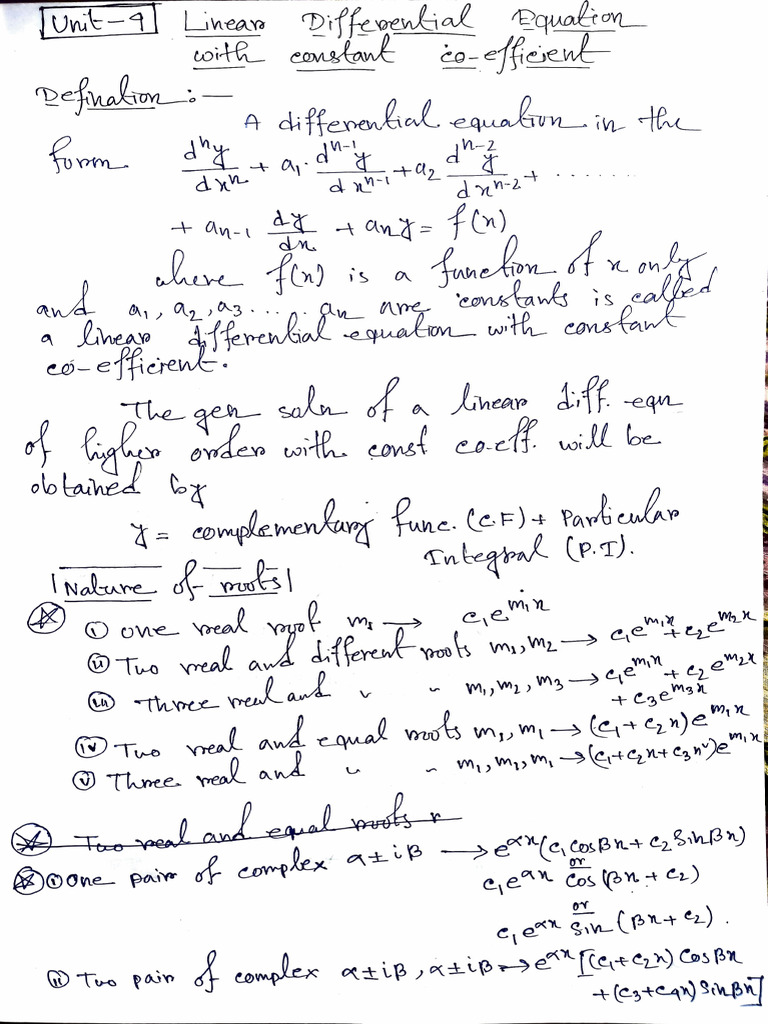 Linear Differential Equations With Constant Coefficient Pdf