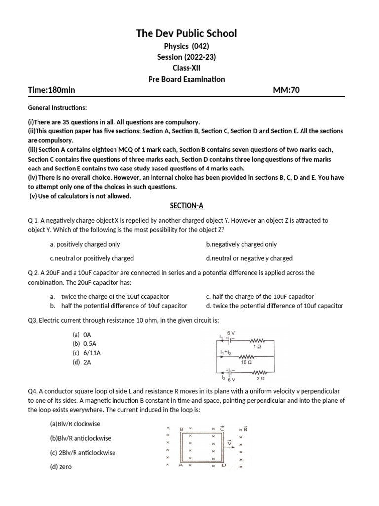 Pre Board XII 2022-2023 Physics | PDF | Electron | P–N Junction