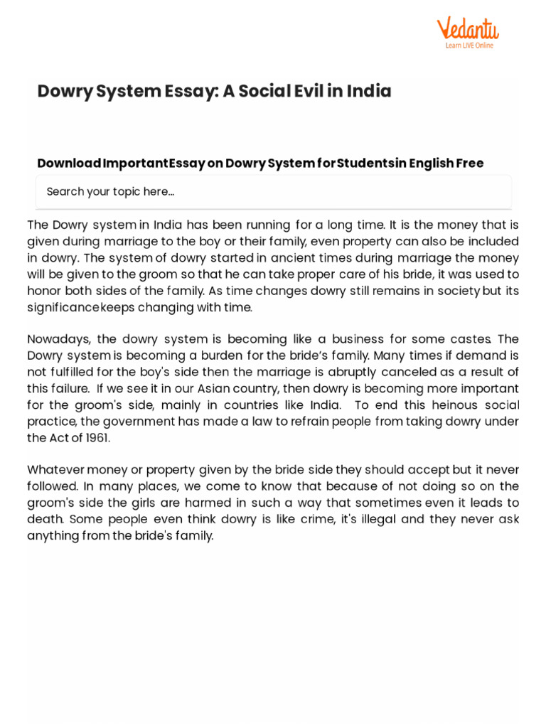 Dowry System Essay_ A Social Evil in India | PDF