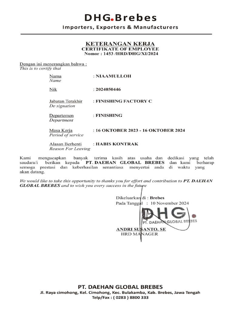 Paklaring Daehan Baru NIAMULLOH | PDF