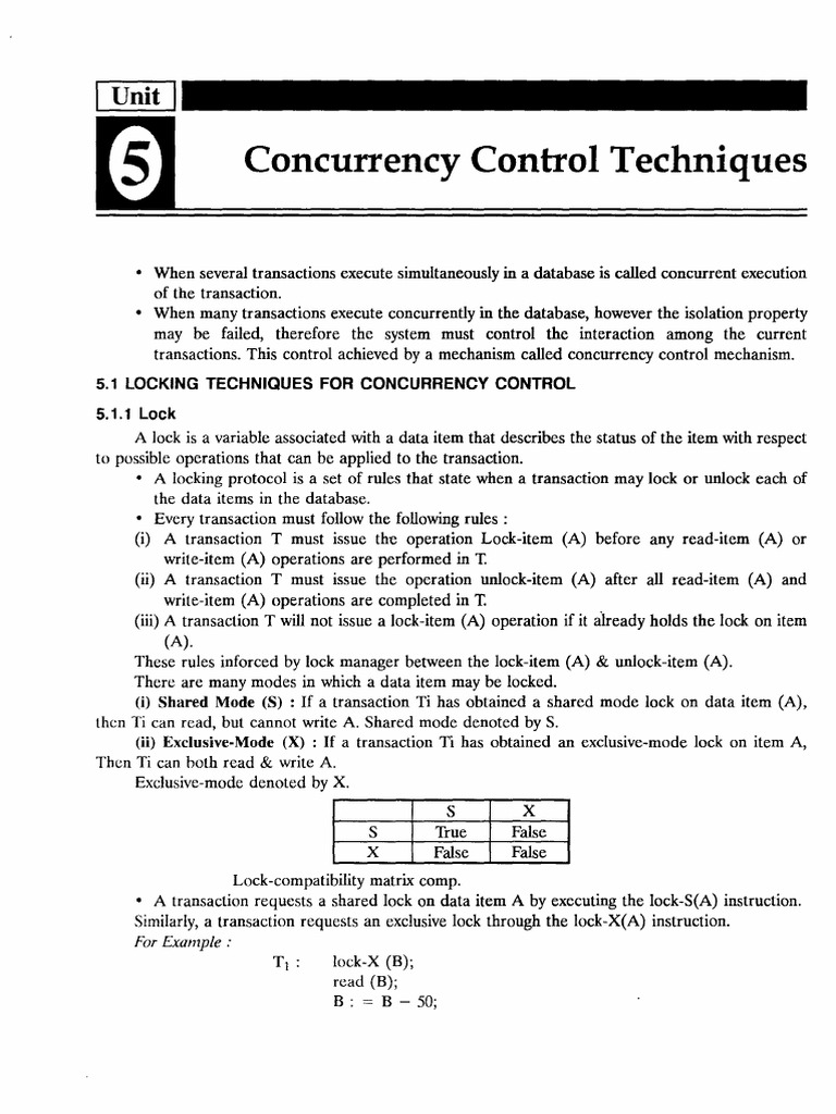 Unit 5 Concurrency Control Techniques Pdf Databases Database Transaction