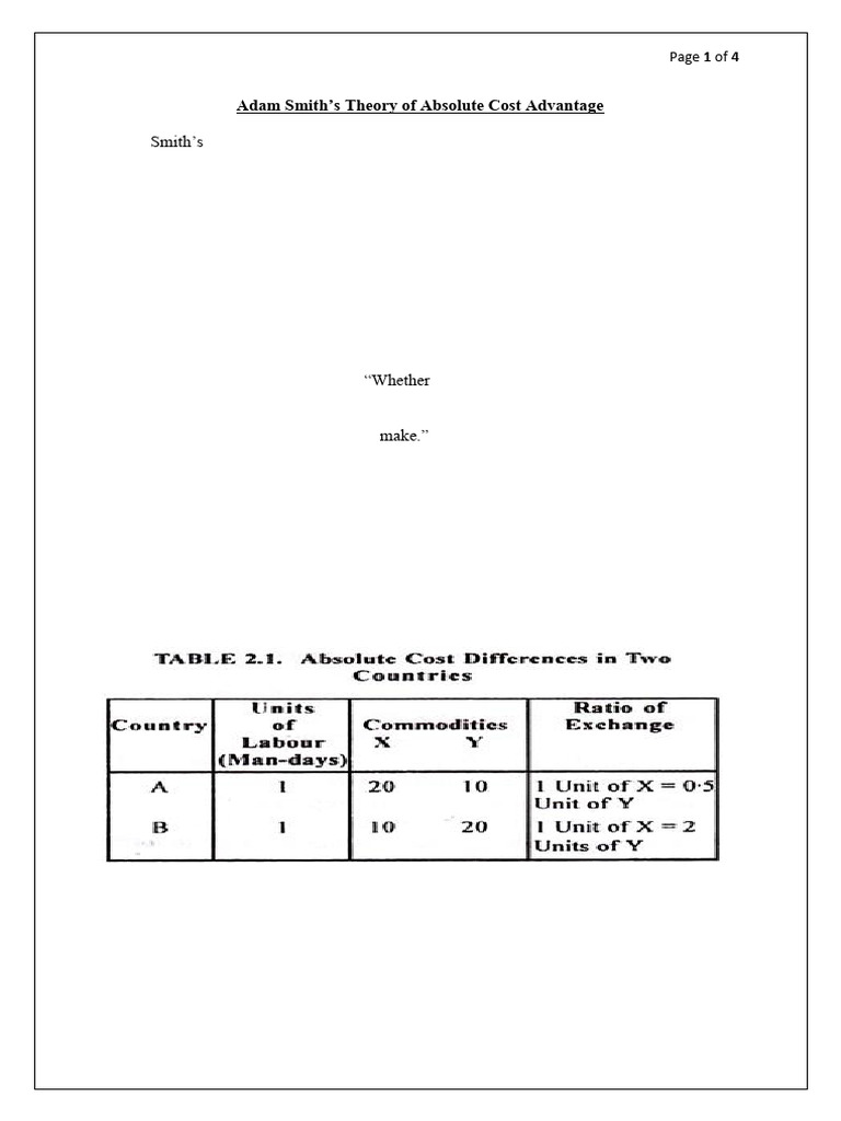 Adam Smith's Absolute Cost Advantage Theory | PDF | Trade | Labour ...