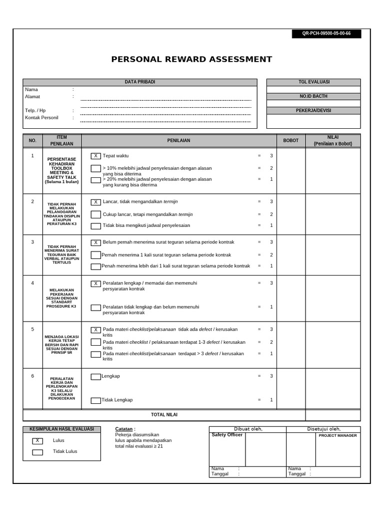 FORM PENILAIAN PEKERJA | PDF