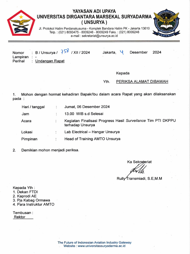 SURAT 758 KEGIATAN FINALISASI PROGRESS HASIL SURVEILANCE TIM PTI DKPPU ...