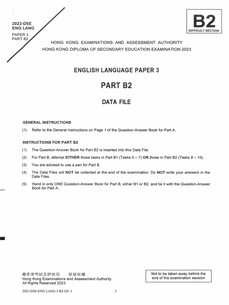 Eng DSE 2023 P3 B2 Data File | PDF