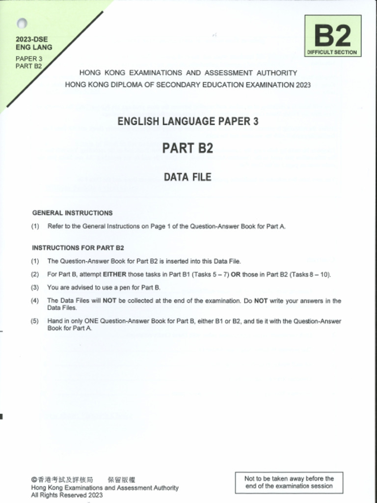 Eng DSE 2023 P3 B2 Data File With Answer Book | PDF