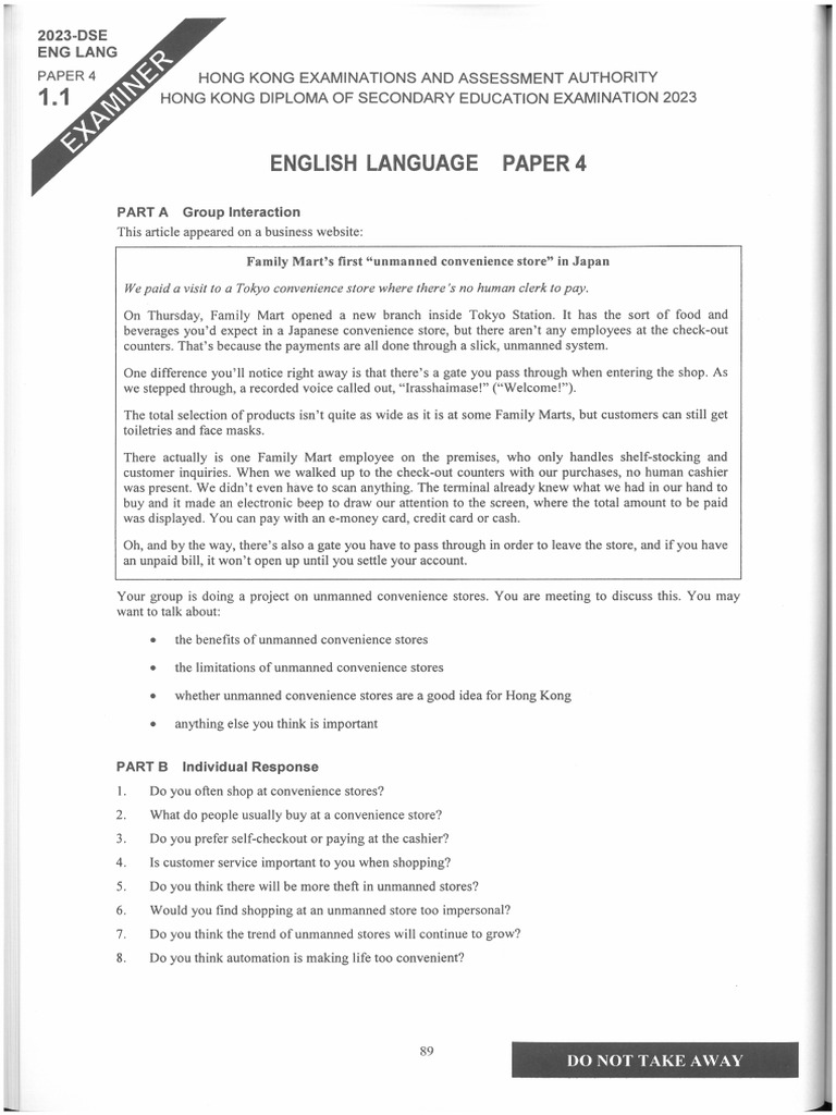 2023 DSE English Question Paper-P4 | PDF | Computing