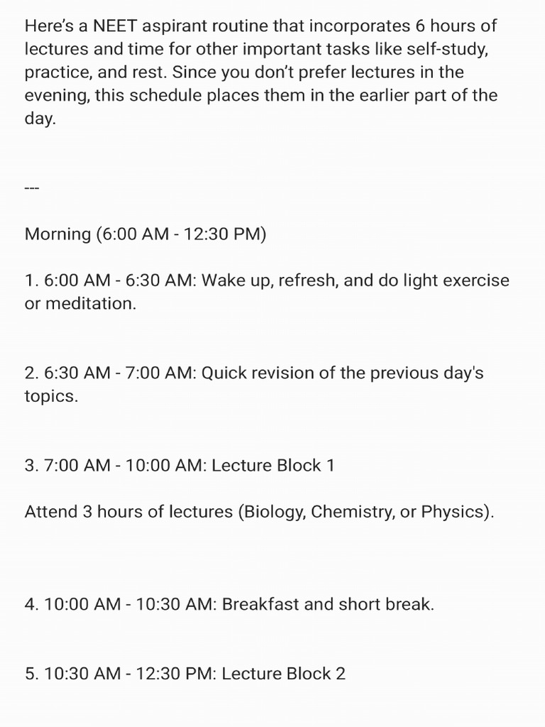 Neet Aspirant Routine | PDF