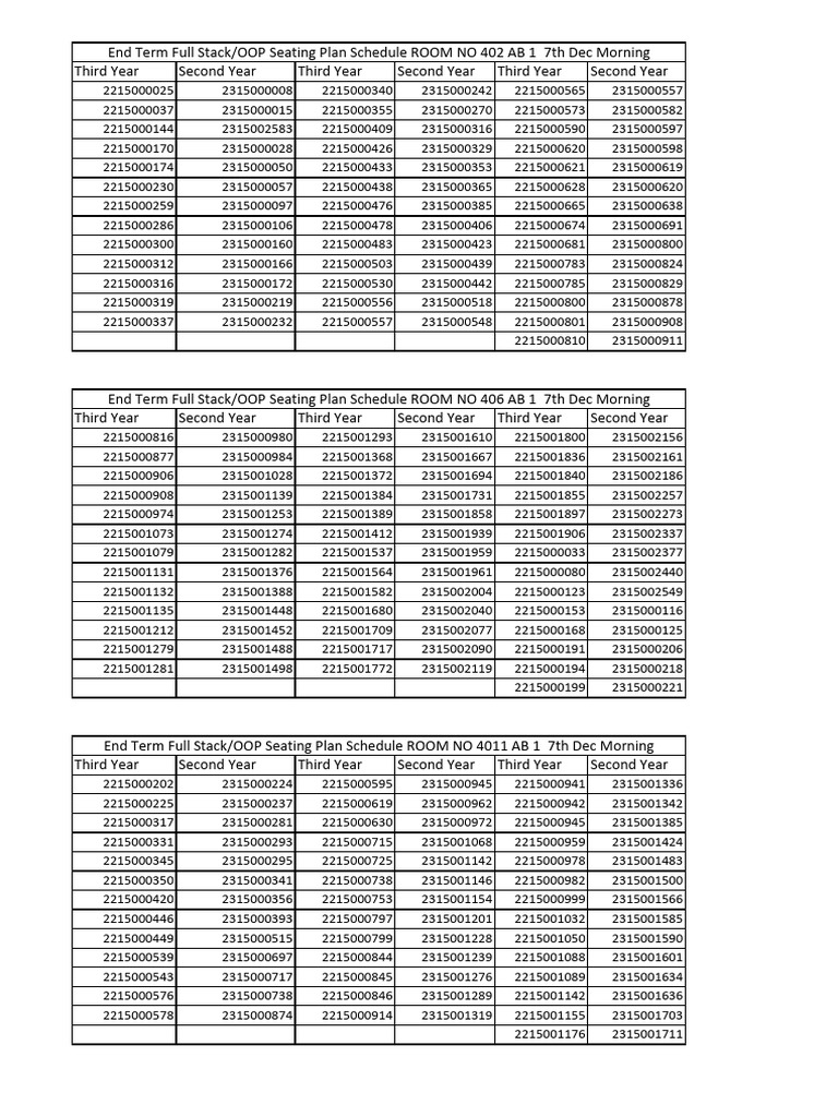 Seating Plan 2nd & 3rd Year CBT 07.12.2024 Morning Shift | PDF