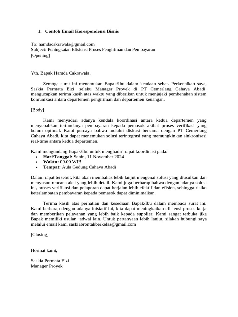 Contoh Email Korespondensi Bisnis | PDF