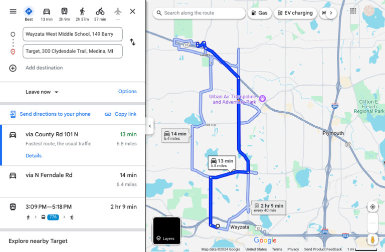 Wayzata West Middle School To Target - Google Maps | PDF