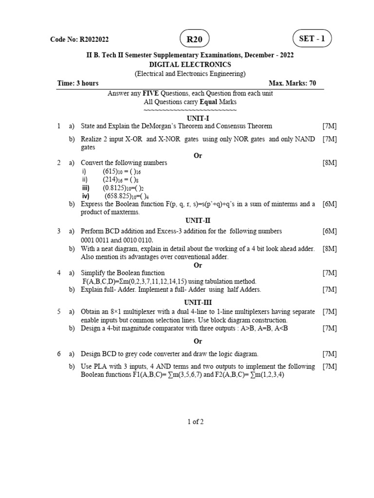 Digital Electronics Exam Questions 2022 | PDF | Electronic Design ...