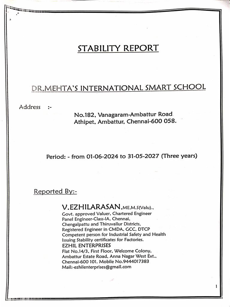 DR - Mehta's International Smart School Stability Report | PDF