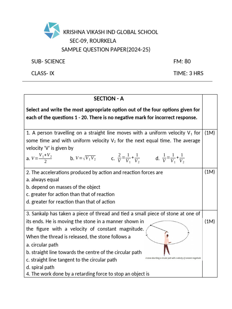 Class IX Science Sample Question Paper | PDF | Tissue (Biology) | Buoyancy