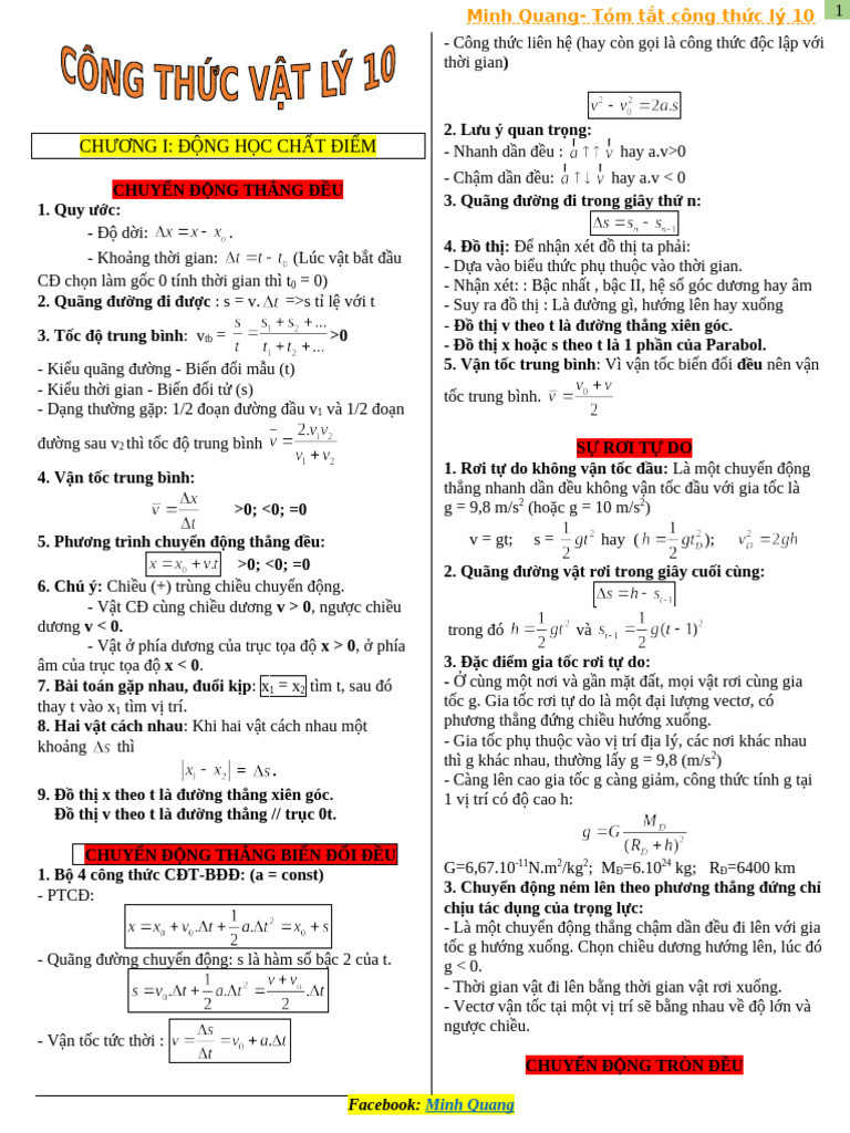 TONG HOP CONG THUC VAT LY LOP 10 | PDF
