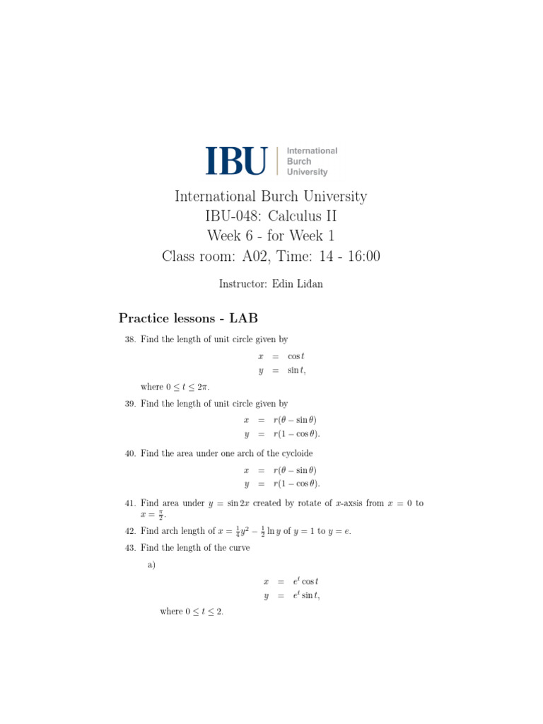Calculus II Week 6 Lab Exercises | PDF | Tangent | Curve