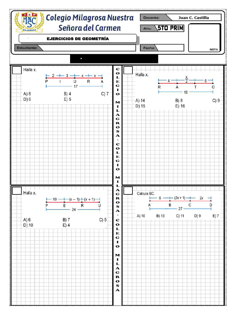 EJERCICIOS DE SEGMENTOS 5TO PRIMARIA | PDF