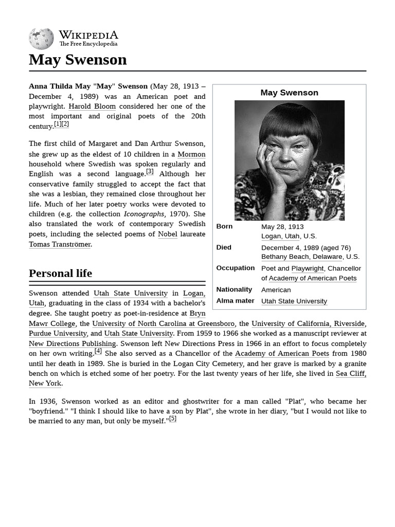 May Swenson | PDF | Poetry | American Poetry