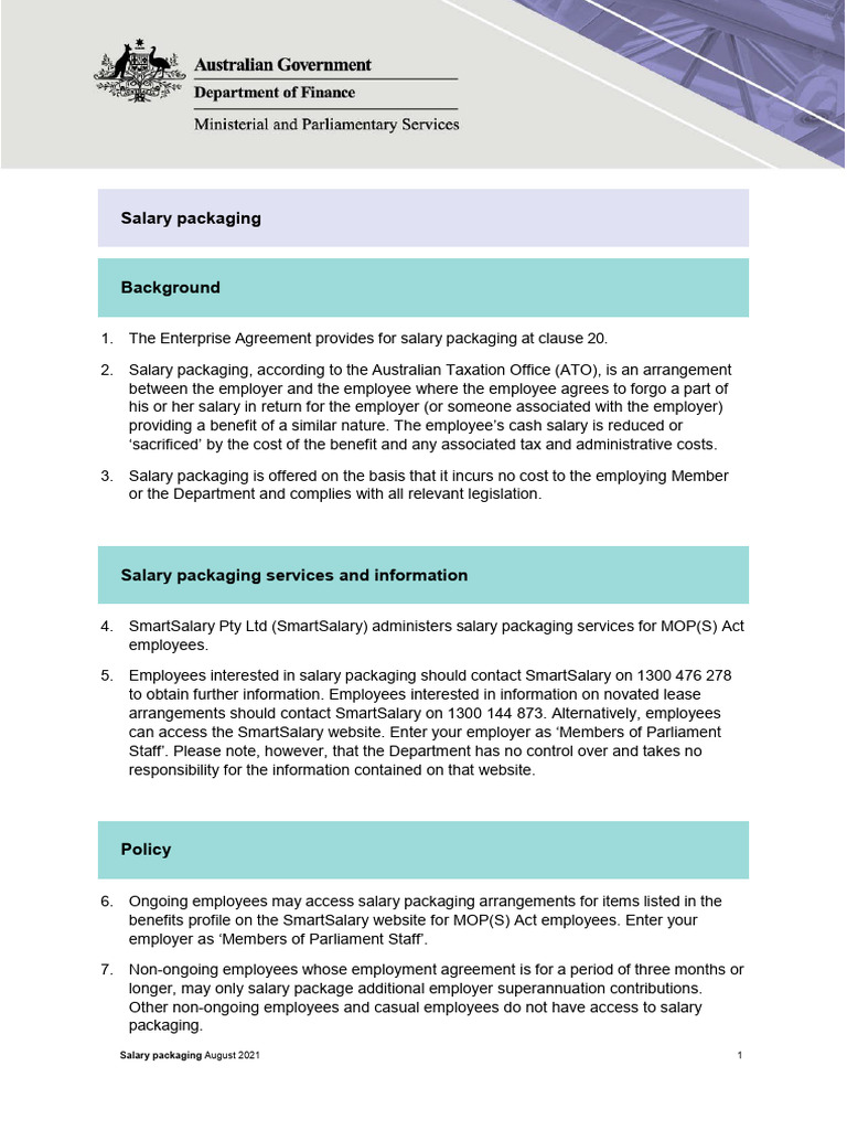 Salary Packaging Guideline | PDF | Government Finances | Taxes