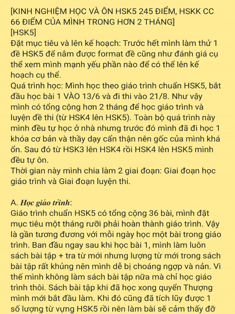 KINH NGHIỆM HỌC VÀ ÔN HSK5 | PDF