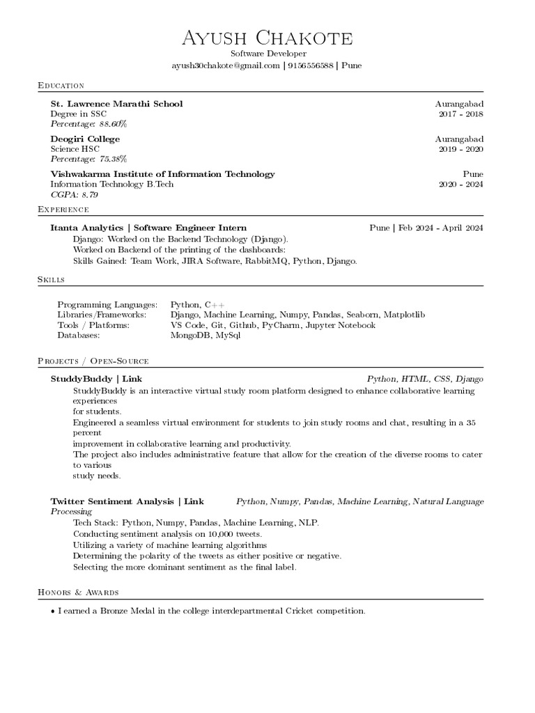 Ayush's Resume-Hackerresume | PDF | Python (Programming Language) | Computing