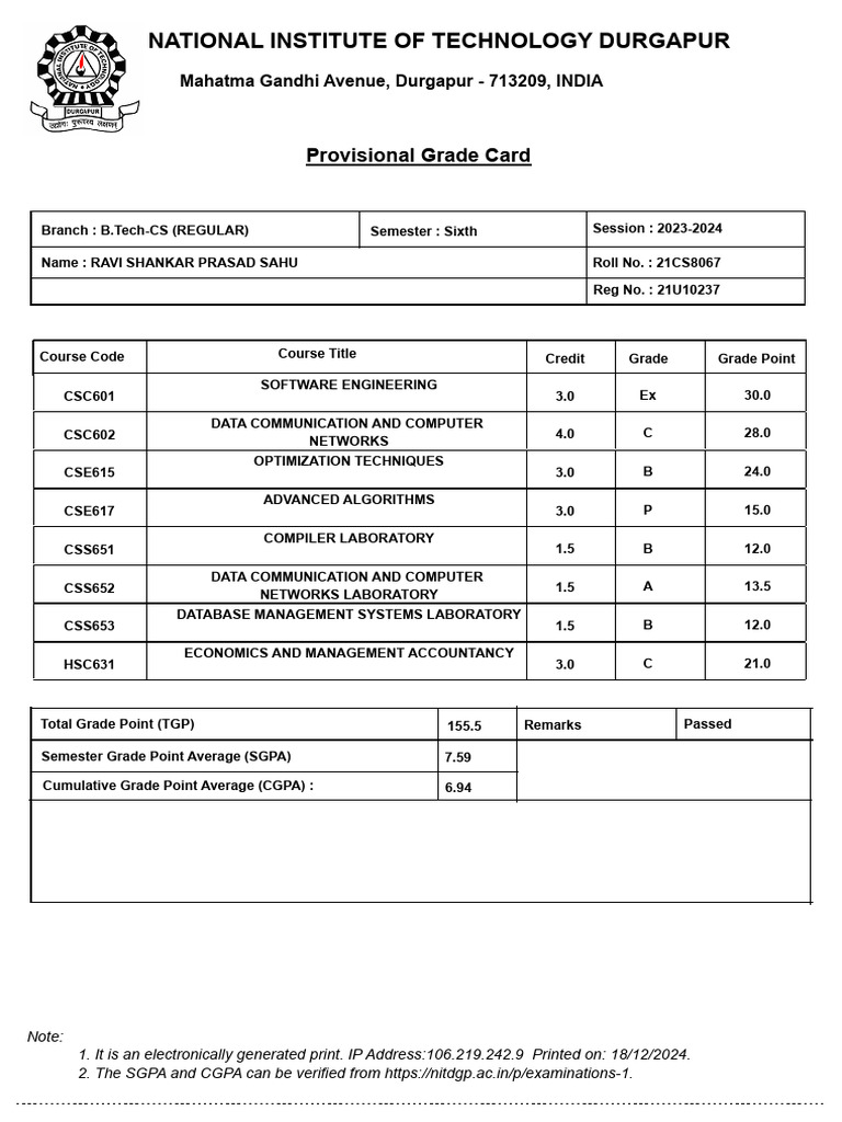 GradeCardBtecprint (9) | PDF | Computing | Computer Science