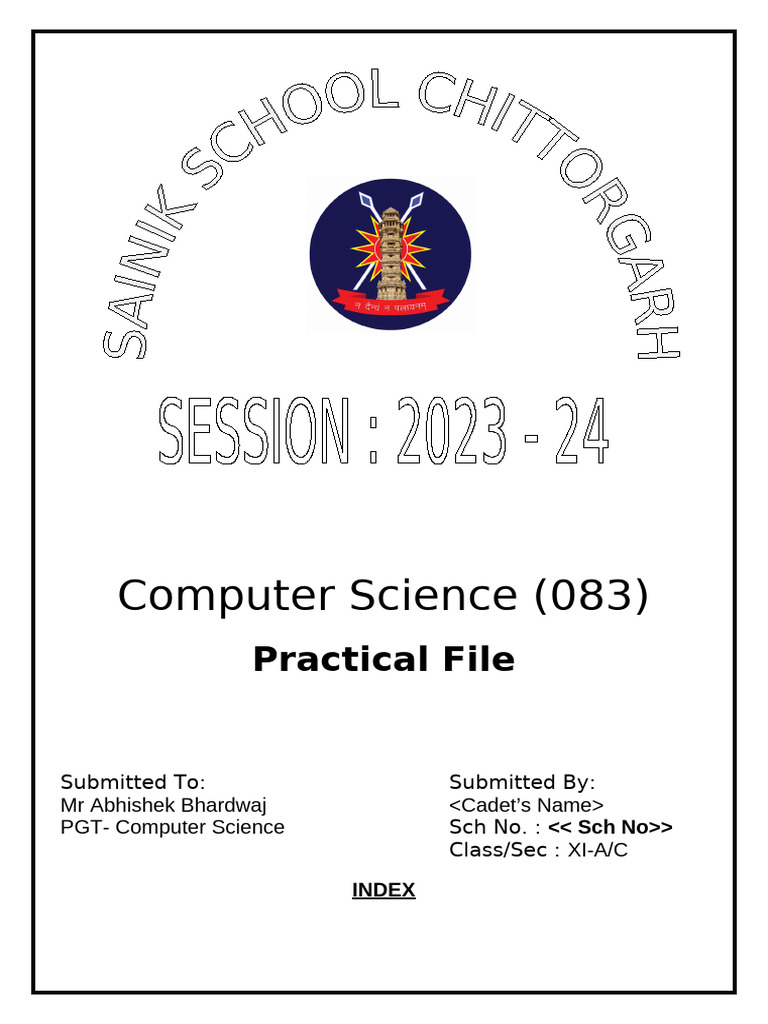 Class XI Practical File Format (2023-24) | PDF | Python (Programming Language) | Computer Data
