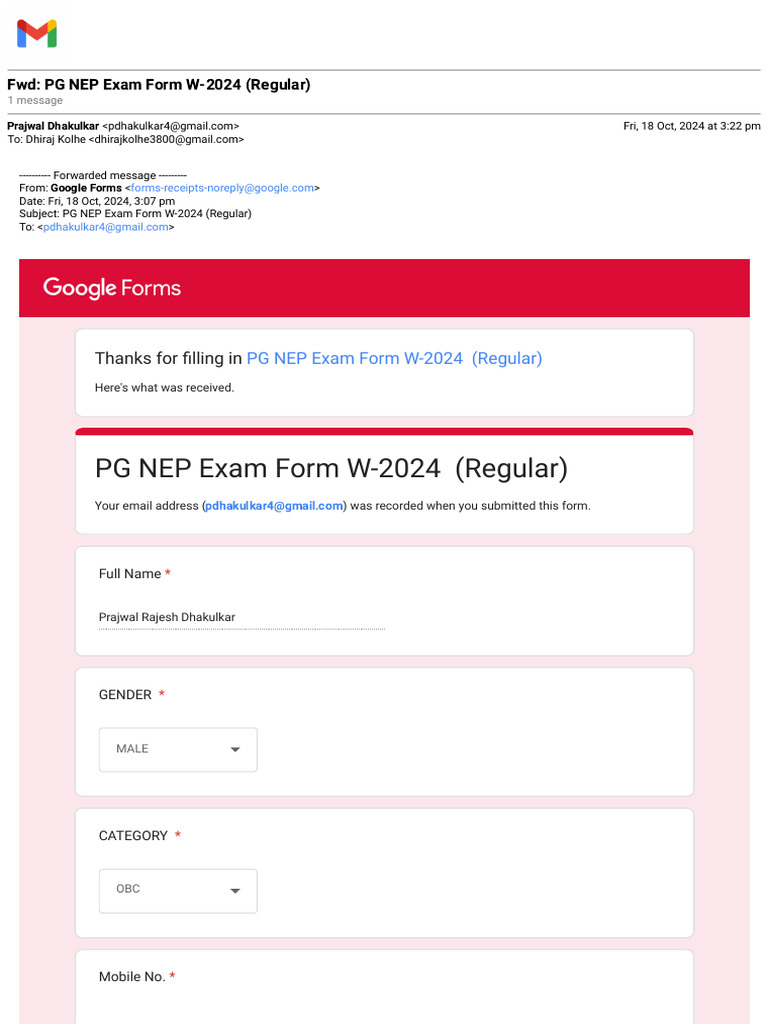 Prajwal Dhakulkar Exam Form | PDF
