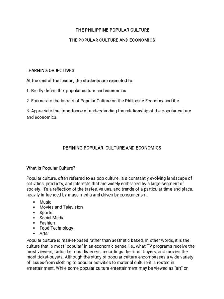 Popular Culture & Economics | PDF