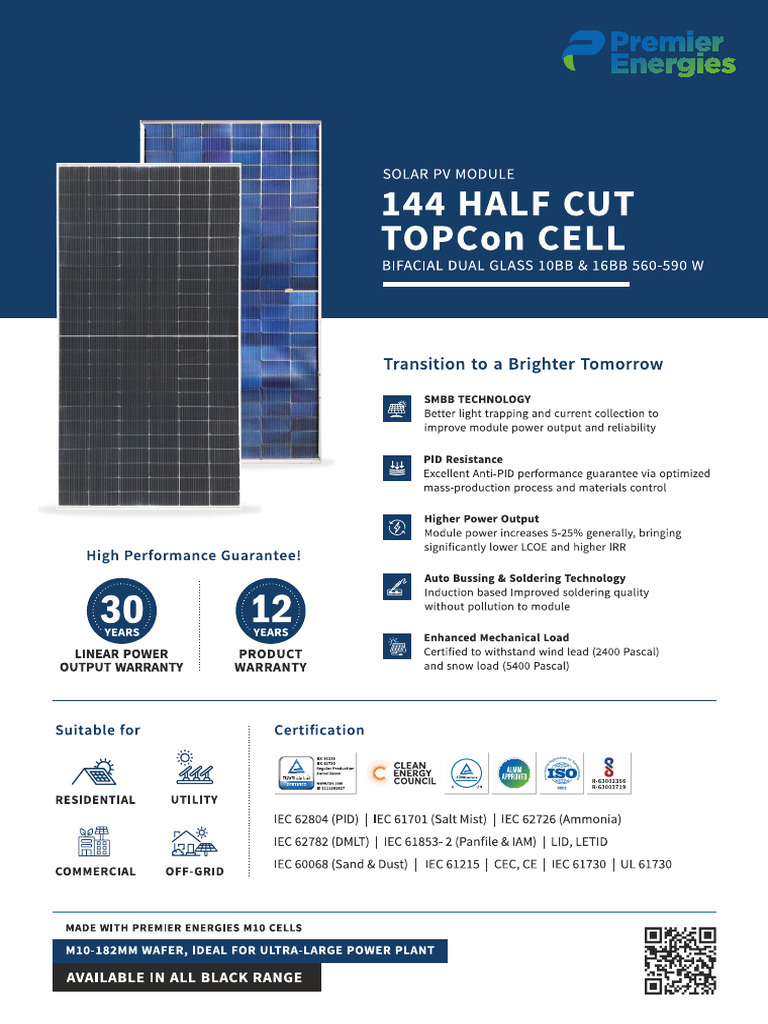 PE-144 HC TOPCon - Bifacial Dual Glass 560-590W | PDF