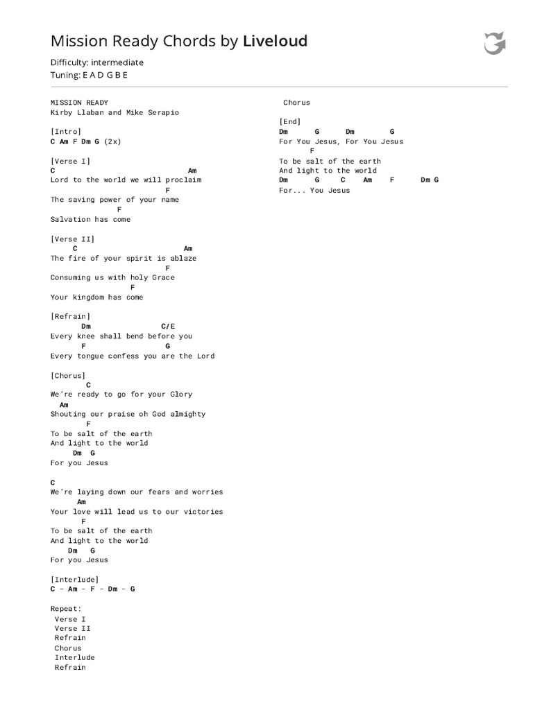 Mission Ready Chords and Lyrics | PDF