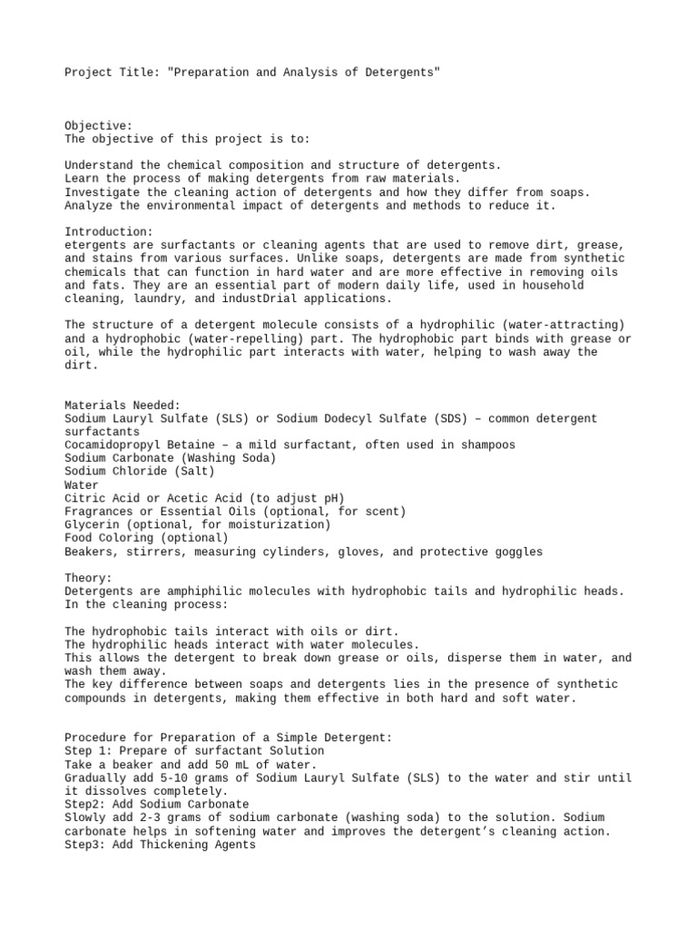 chemistry project sabuj (1) | PDF | Detergent | Surfactant