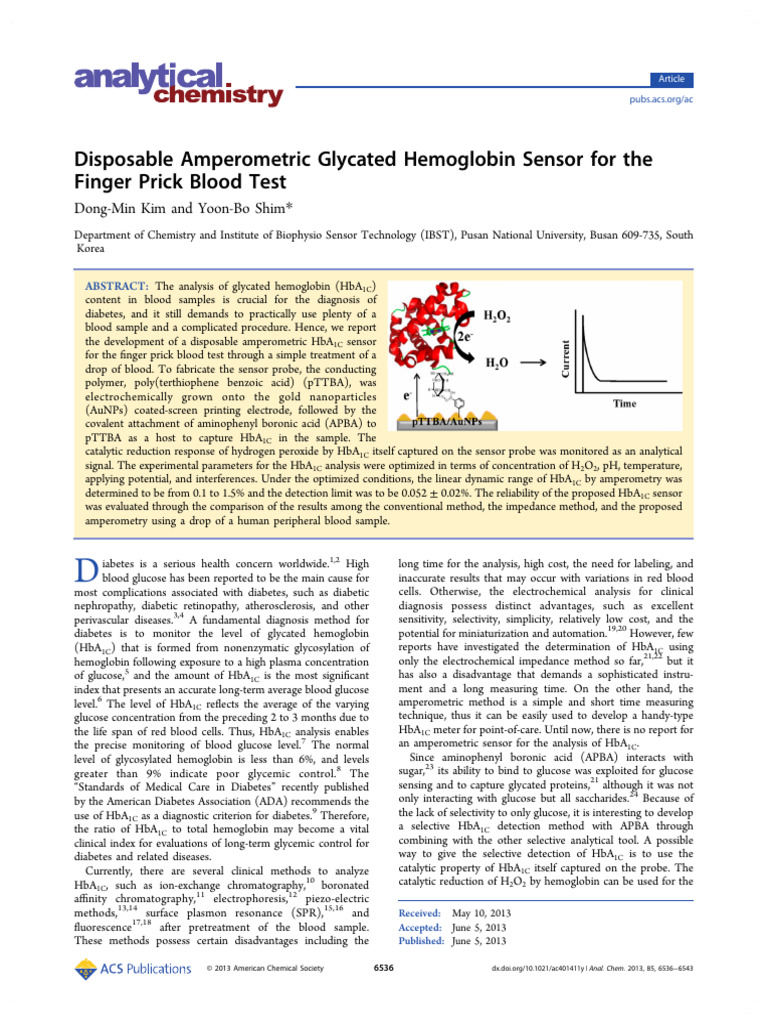 Kim Shim 2013 Disposable Amperometric Glycated Hemoglobin Sensor For ...
