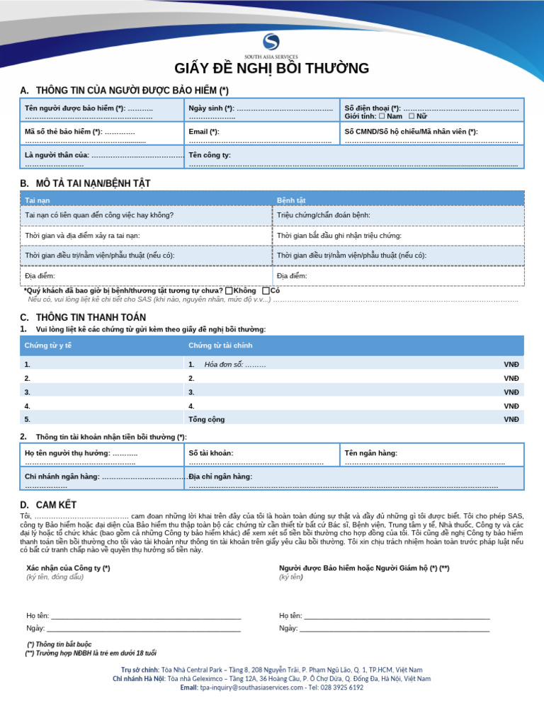 Sas - Claim Form (VN) | PDF