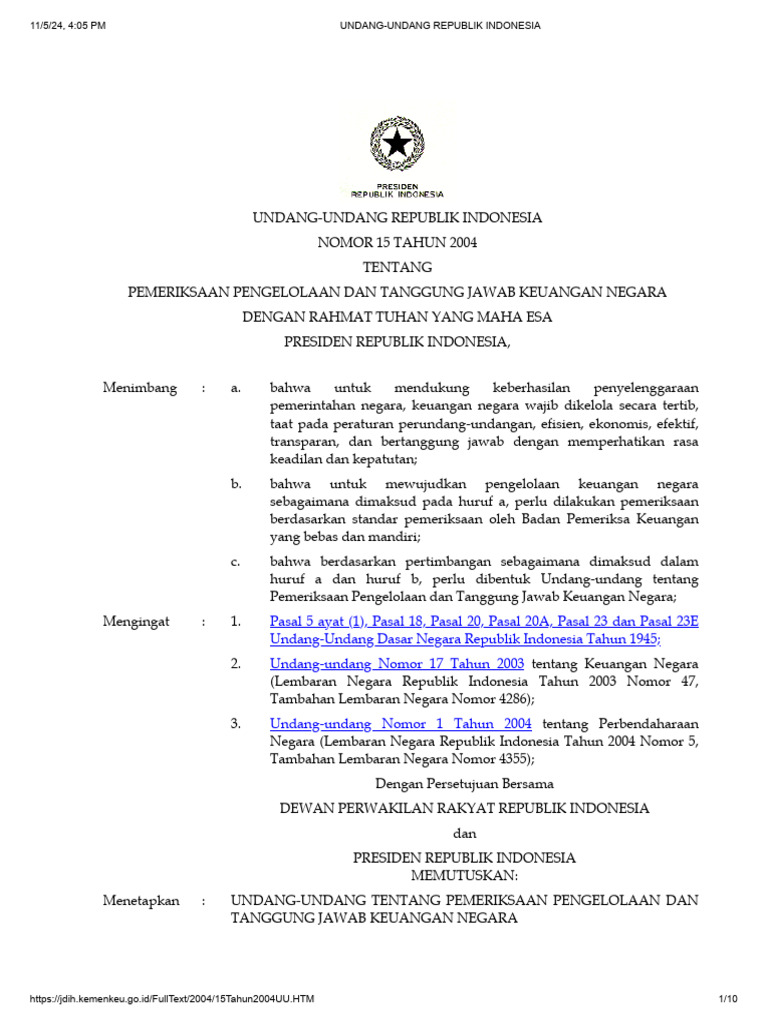 UU 15/2004 tentang Keuangan Negara | PDF
