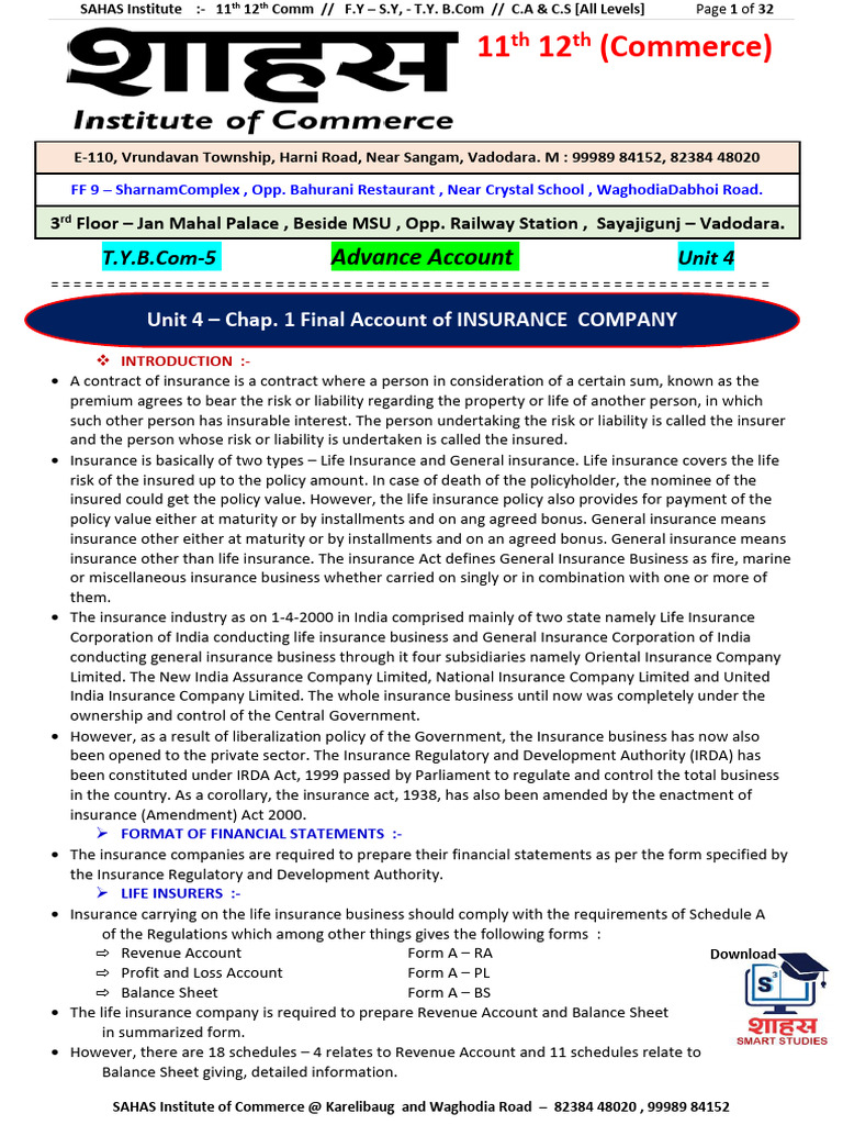 Adv Ac-Unit 4-Ch 1-Final Ac Of Insurance Co | PDF | Insurance | Reinsurance
