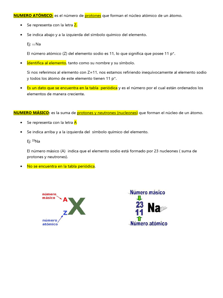 Número Atómico y Número Másico | PDF | Protón | Neutrón