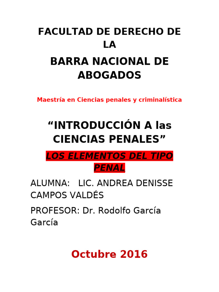 Elementos del Tipo Penal en Derecho | PDF | Intención (Derecho Penal ...