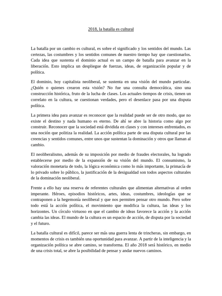 2018 La Batalla Cultural | PDF | Neoliberalismo | Ideologías