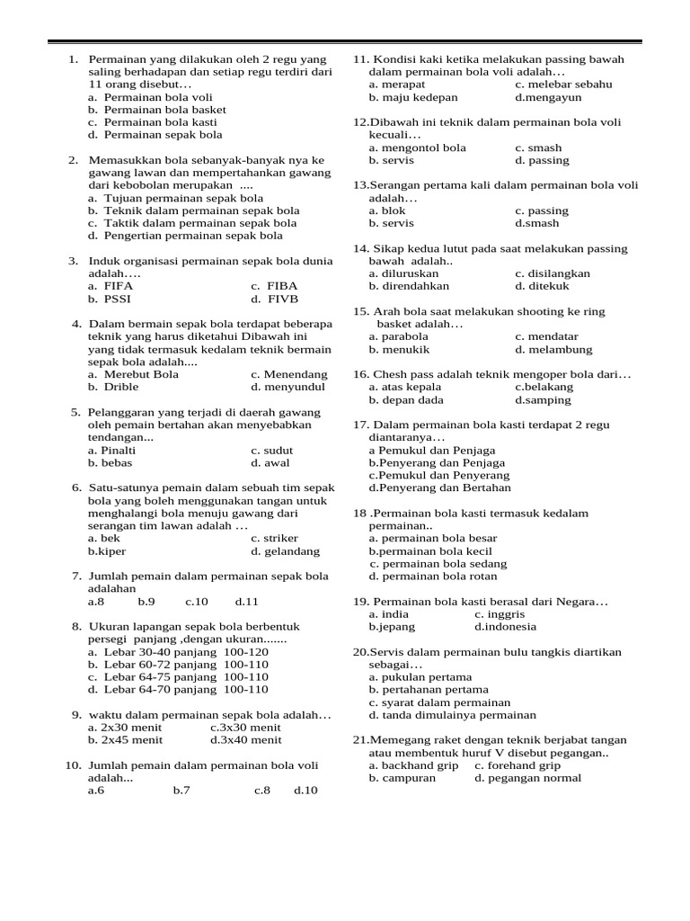 soal ujian akhir pjok 2022 (1) | PDF