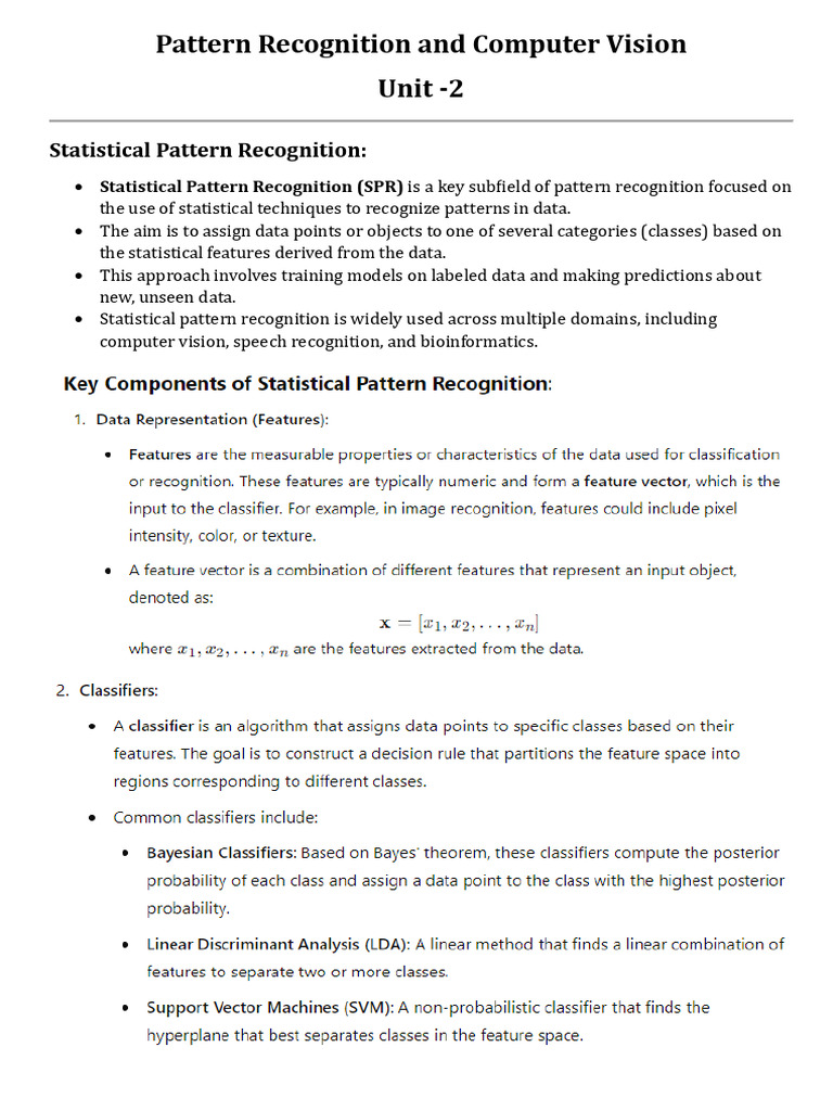 Pattern Recognition Unit 2 | PDF | Statistical Classification | Pattern Recognition