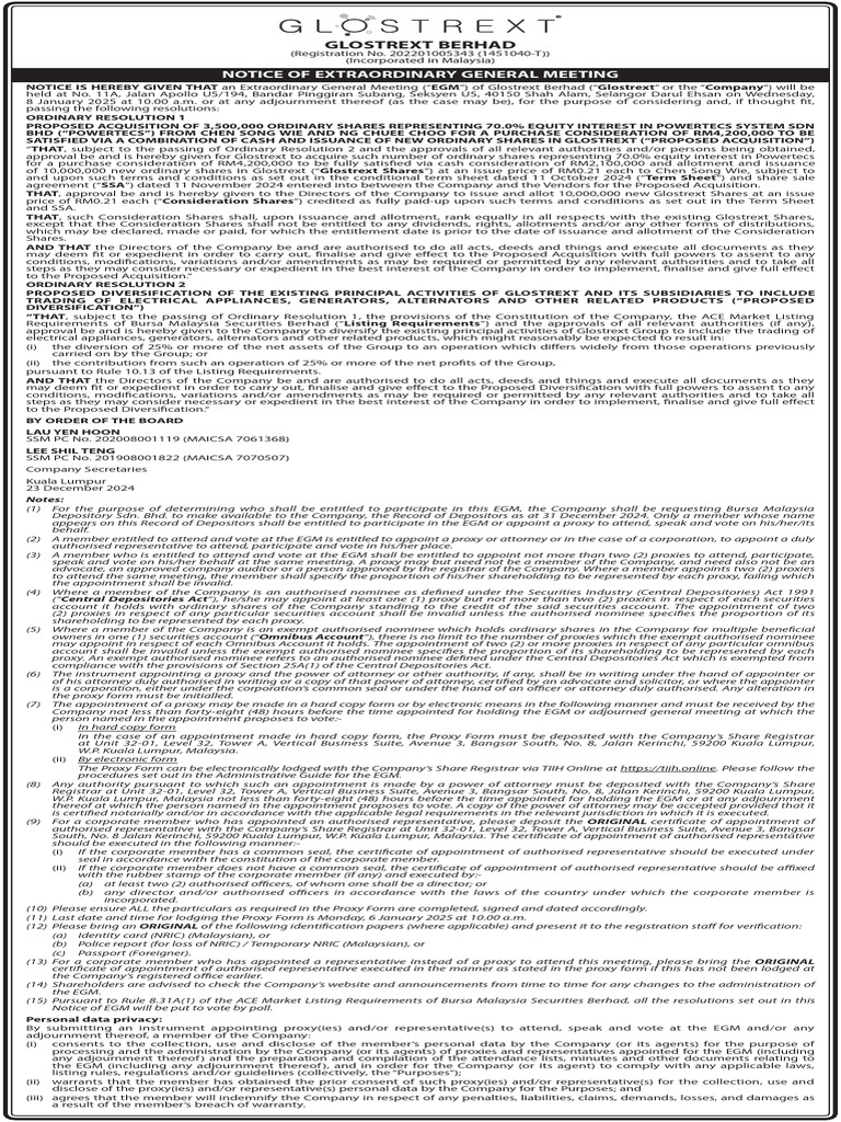 Notice of EGM | PDF | Identity Document | Private Law