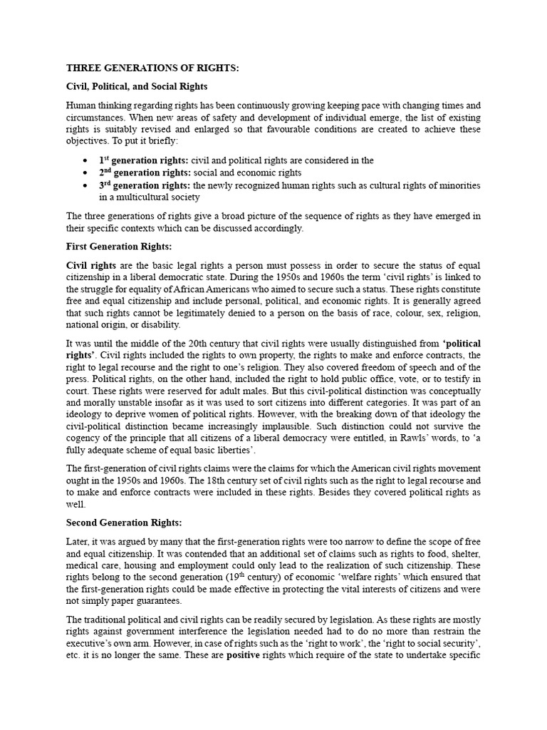 Understanding Three Generations of Rights | PDF | Civil And Political ...